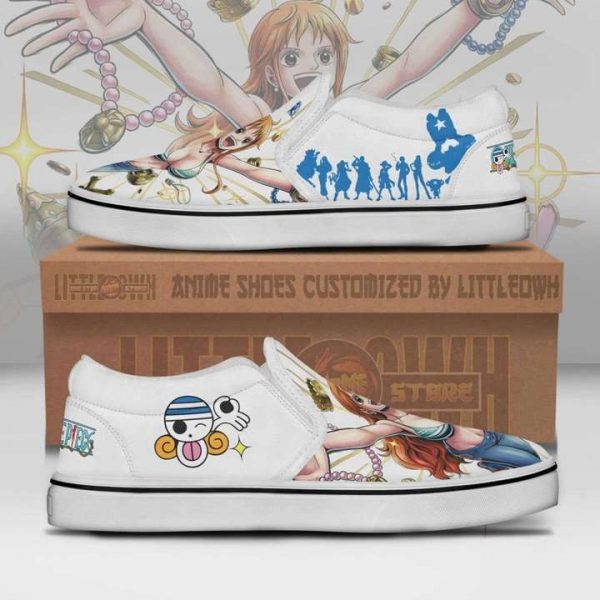 Nami One Piece Anime Flat Slip On Shoes Sneakers - 90sfootwear - Custom ...
