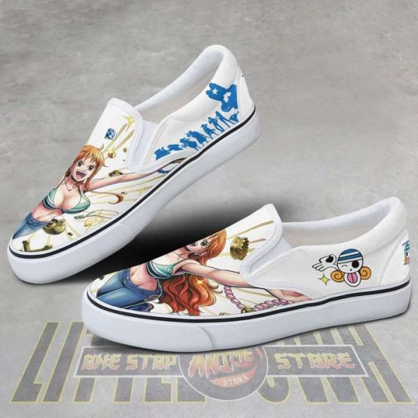 Nami One Piece Anime Flat Slip On Shoes Sneakers - 90sfootwear - Custom ...