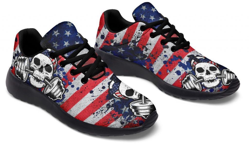 Splat Skull Red White Blue Usa Flag Sneakers Shoes For Men Women ...